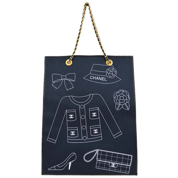 CHANEL | Bags | Chanel Fall 202 Black Canvas Icon Chain Tote Handbag ...